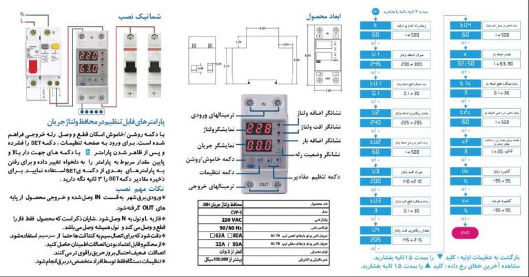 محافظ ولتاژ و جریان برق ورودی JBH 63A | پارت سوئیچ